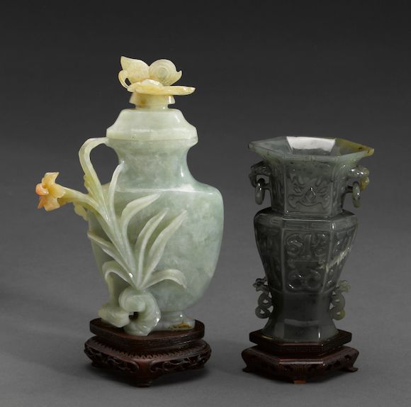 Bonhams : Two small jade vases Republic period or later