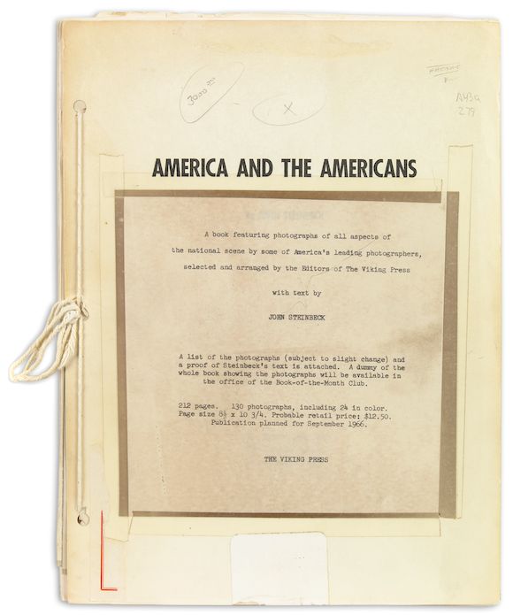 Bonhams : STEINBECK, JOHN. 1902-1968. America and The Americans. New ...