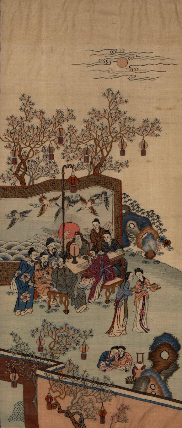 Bonhams : Two kesi-woven silk narrative panels