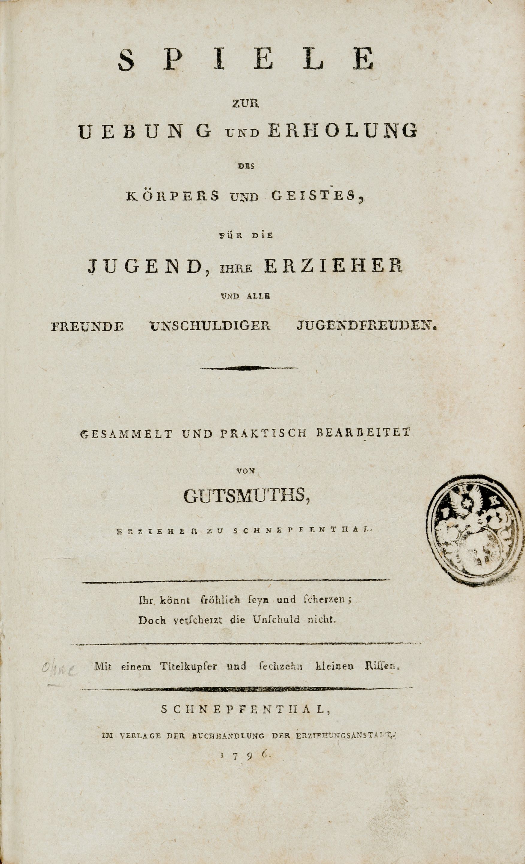 Bonhams : GUTSMUTHS, JOHANN CHRISTOPH FRIEDRICH. 1759-1839. Spiele zur ...