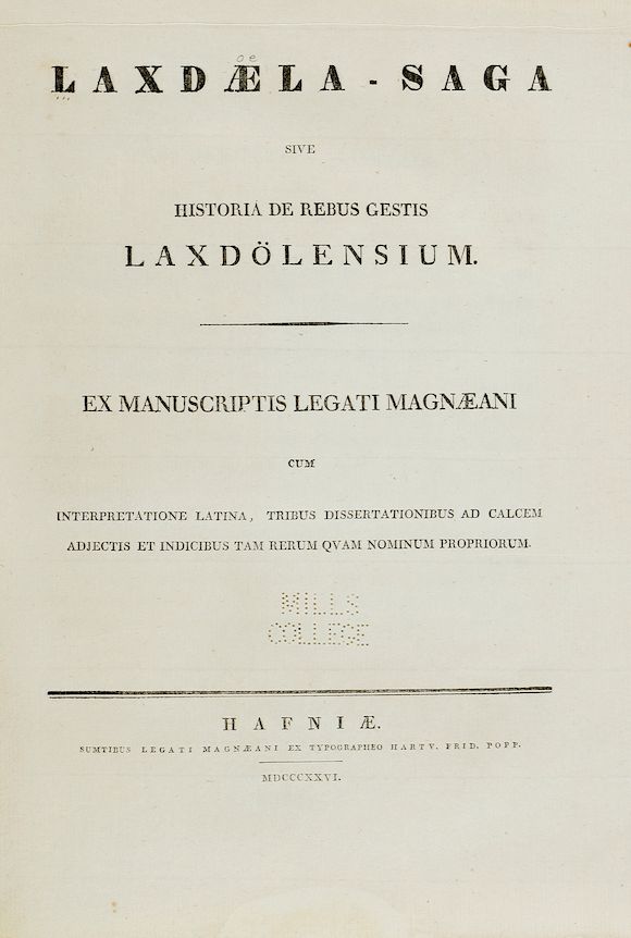 Bonhams : ICELAND. Laxdæla-Saga, sive historia de rebus gestis ...