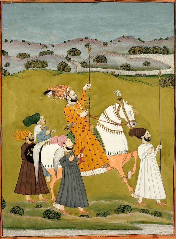 Bonhams : Thakur Durjan Singh of Ghanerao in procession Mawar, mid-19th ...