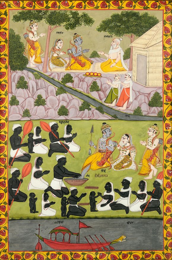 Bonhams : An illustration to the 'Impey' Ramayana: Kevat washes Rama's ...