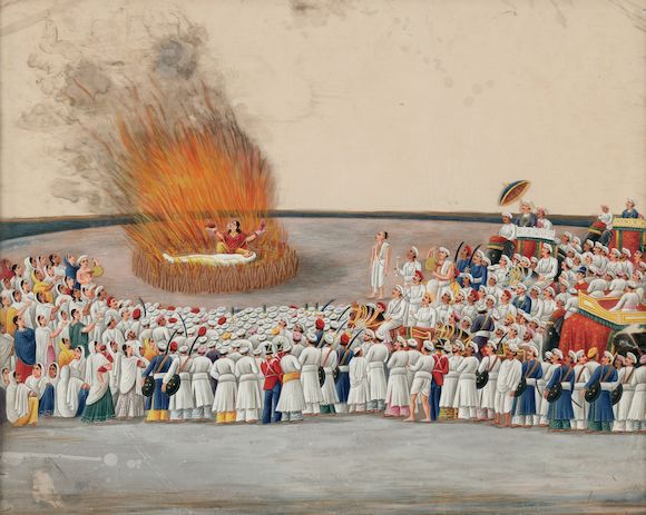 Bonhams : A Company School illustration of a Suttee scene Patna, circa 1830