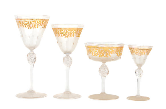 Bonhams A Partial Suite Of Gilt Heightened Venetian Glassware