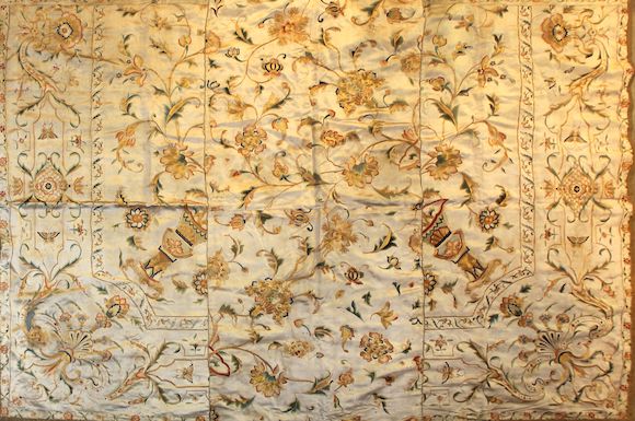 Bonhams : A large pieced and embroidered silk hanging 18th/19th century