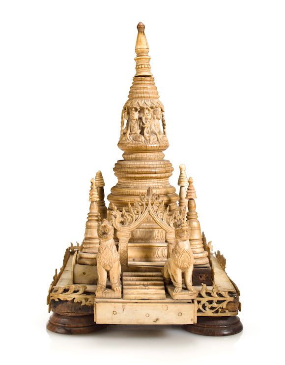 Bonhams : An ivory miniature stupa complex Burma 17th/18th century