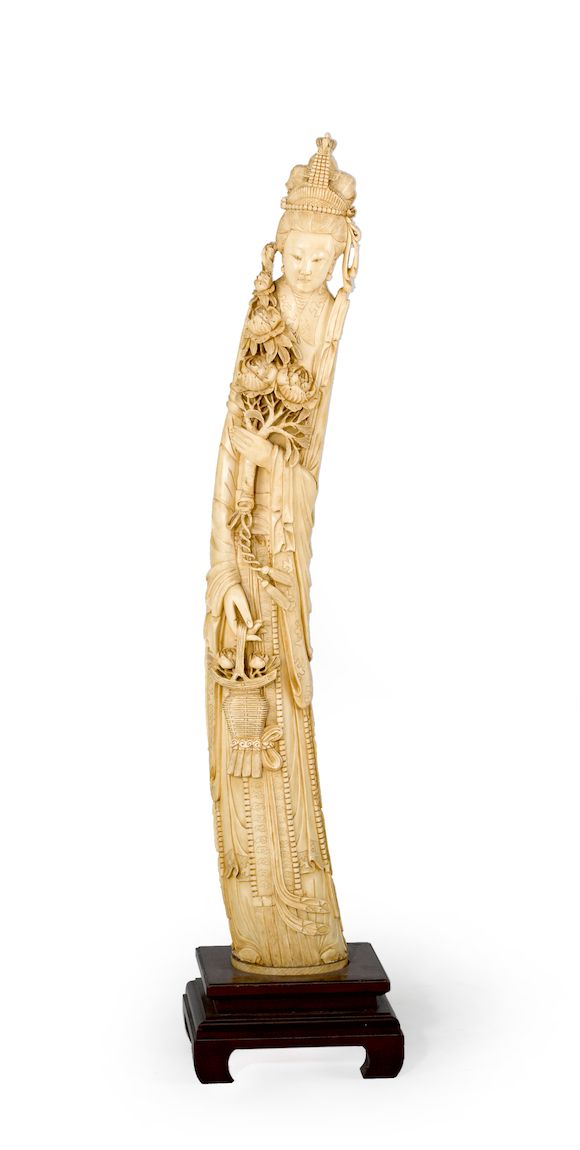 Bonhams : A large carved ivory figure of a female immortal 20th century