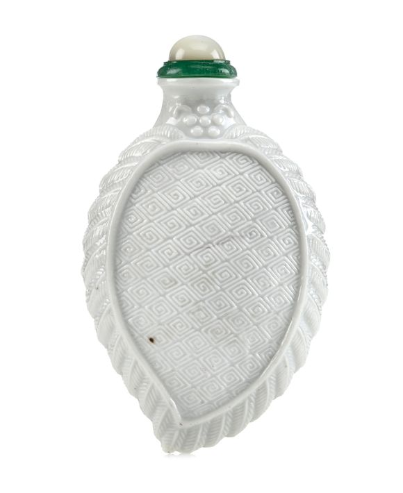 Bonhams : A molded porcelain leaf form snuff bottle 1780-1830
