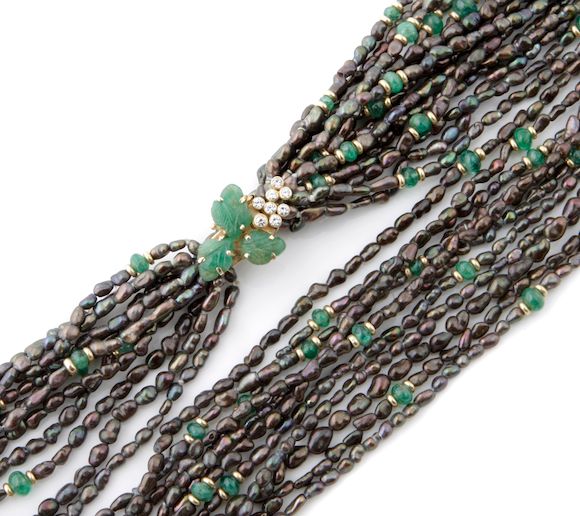 Bonhams : A collection of eleven seed, cultured pearl and greenstone ...