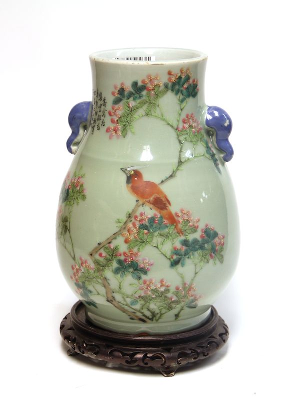 Bonhams : A celadon glazed porcelain vase with overglaze enamel ...