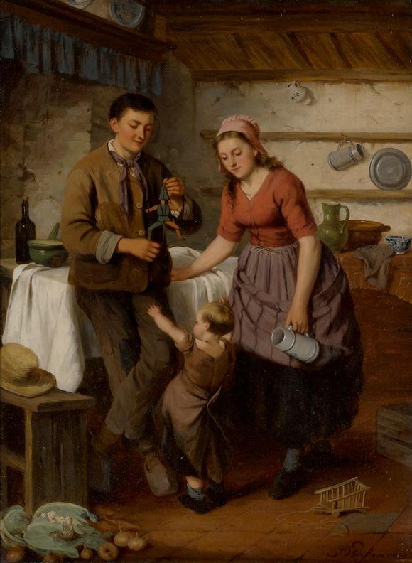 Bonhams : Jan Walraven (Dutch, born 1827) Playing with baby 24 x 17 1 ...