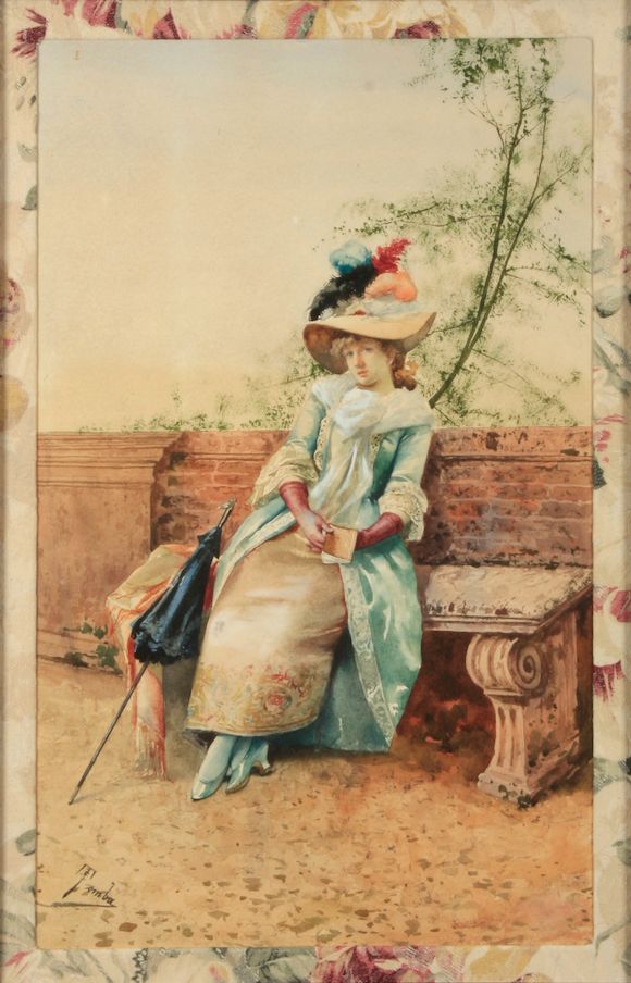 Bonhams : Leon Tombu (Belgian, 1866-1958) A lady on a park bench sight ...