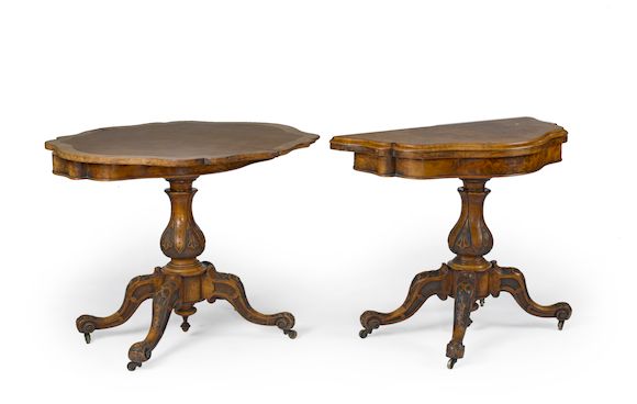 Bonhams : A pair of Victorian burled walnut games tables Robert Risher ...