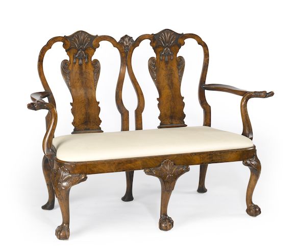 Bonhams : A fine George II style walnut double chair back settee ...