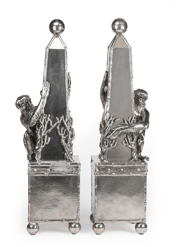 Bonhams : A pair of whimsical silver lustre glazed ceramic figural ...