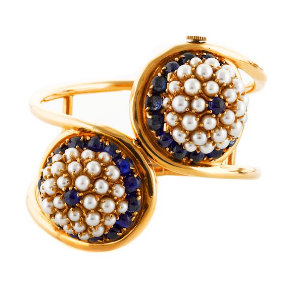 Bonhams : A mother-of-pearl and fourteen karat gold wristwatch, Lucien ...