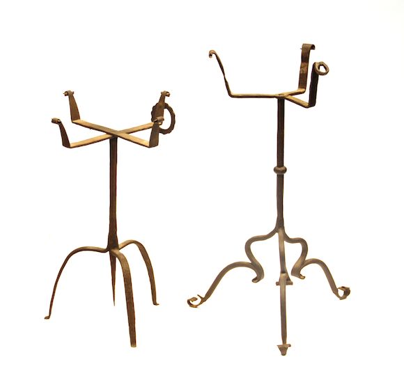 Bonhams : Two wrought iron brazier stands 17th/18th century