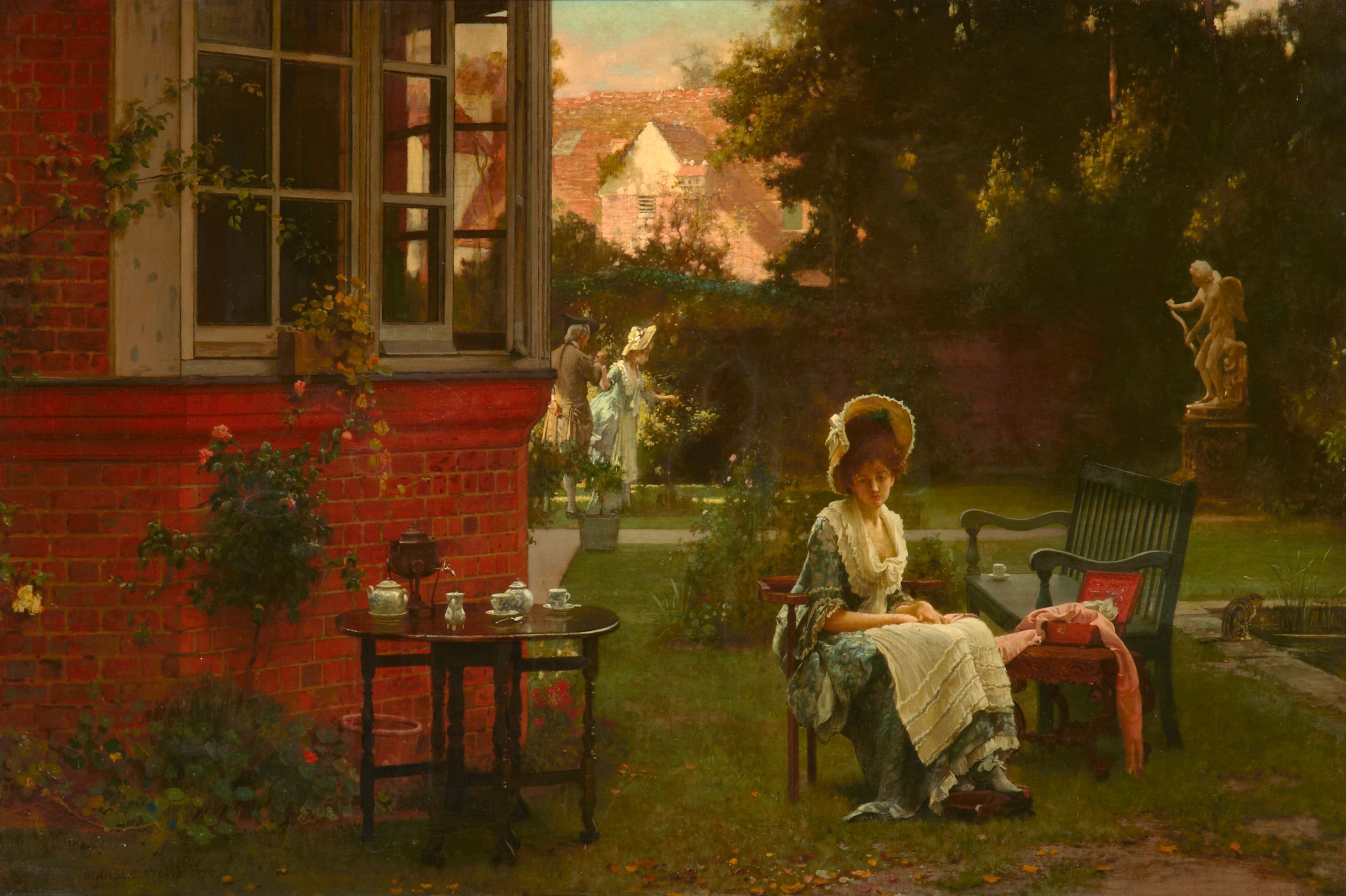 Bonhams : Marcus Stone, RA (British, 1840-1921) In the shade 33 x 48 1 ...