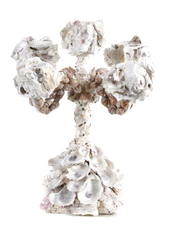 Bonhams : A pair of Grotto style shell clad five light candelabra