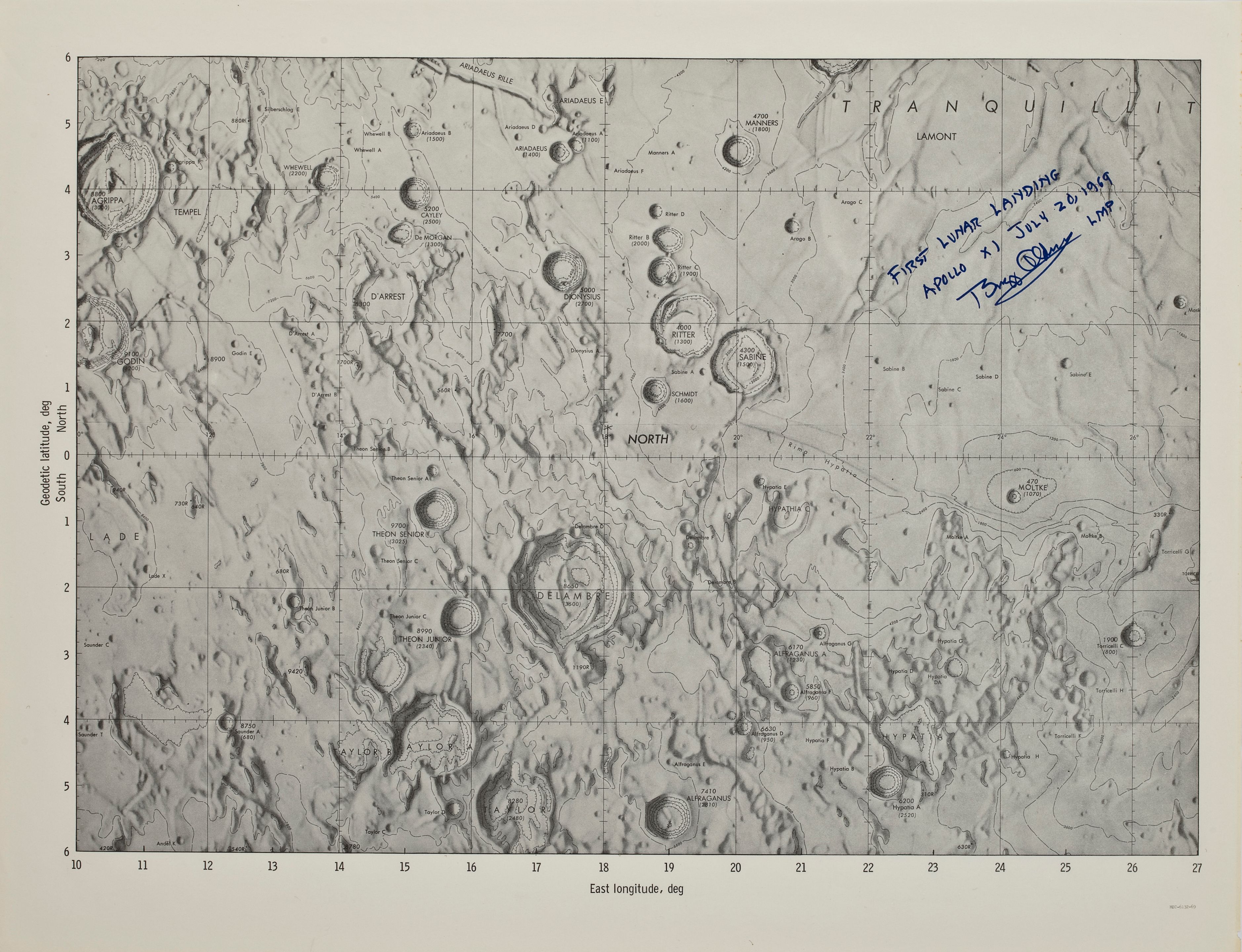 Bonhams : FIRST LUNAR LANDING CHART. Chart of the Mare Tranquillitatis ...