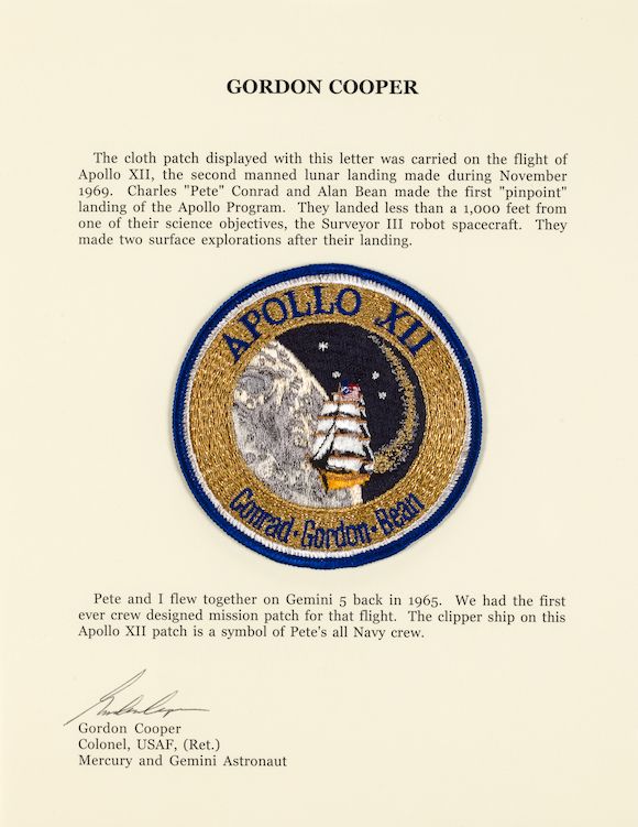 Bonhams : COOPER'S FLOWN APOLLO 12 CREW EMBLEM. FROM CONRAD & FIRST ...