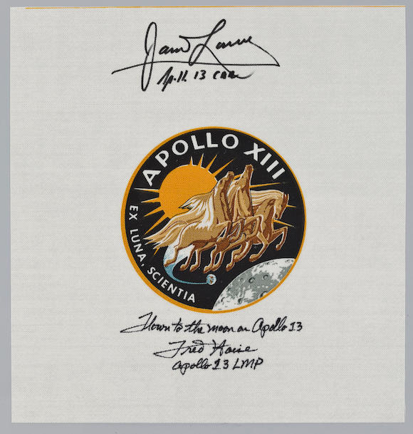 Bonhams Haises Flown Beta Cloth Emblemsigned Flown Apollo 13 Beta
