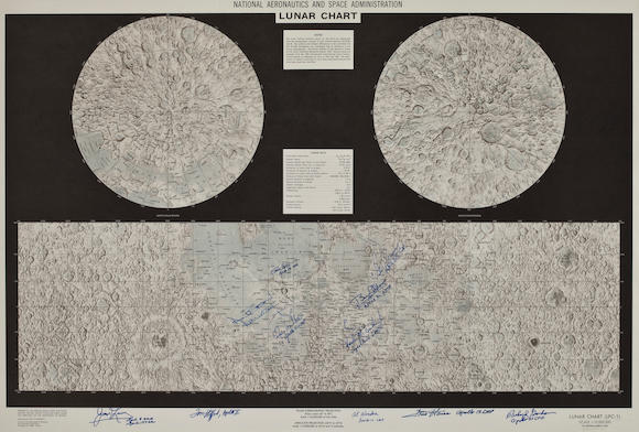 Bonhams : LARGE CHART SIGNED BY 11 LUNAR VOYAGERS. INCLUDING MEMBERS OF ...