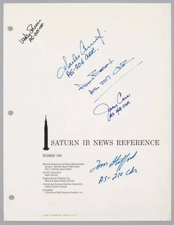Bonhams : SIGNED BY EVERY "IB" COMMANDER. Saturn IB New Reference. NASA ...