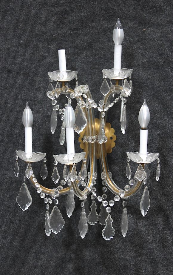 Bonhams : A set of four Italian Rococo style cut glass five light wall ...