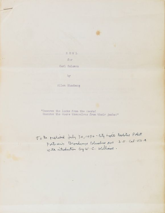 Bonhams : GINSBERG, ALLEN. 1926-1997. Howl, for Carl Solomon. [San ...