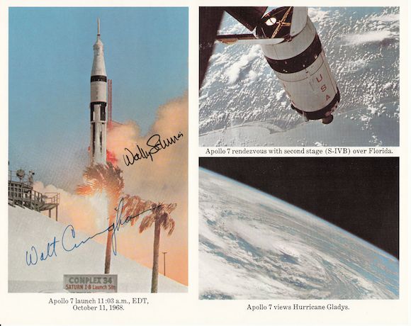 Bonhams : APOLLO 7 FLIGHT VIEWS. Color photolithograph,