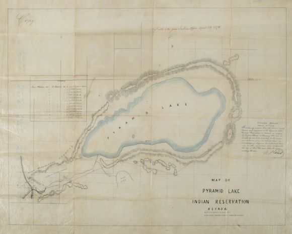 Bonhams : PYRAMID LAKE INDIAN RESERVATION. Manuscript Map, ink and wash ...
