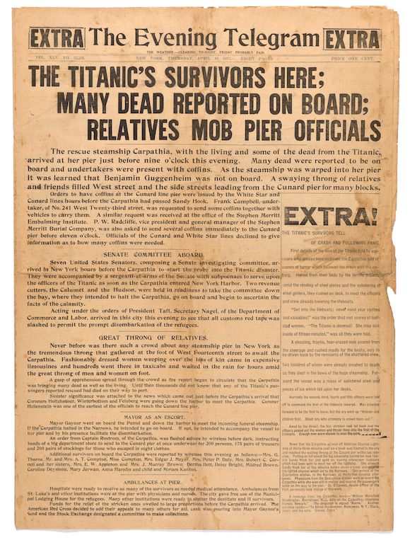Bonhams : [TITANIC] The Evening Telegram New York, Thursday, April 18 ...
