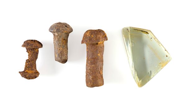 Bonhams : [TITANIC WRECK] Three rivets and one piece of porthole glass ...