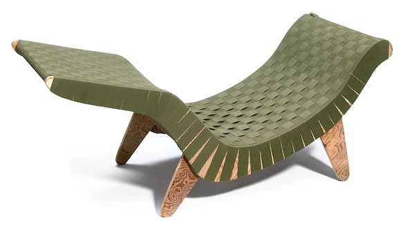 Bonhams : A Klaus Grabe pine and webbing chaise longue designed circa 1948