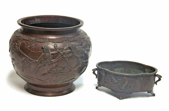 Bonhams : Two Japanese bronze containers