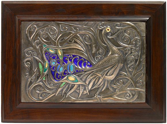 Bonhams : An Ottaviani enameled silver Peacock plaque 1960s