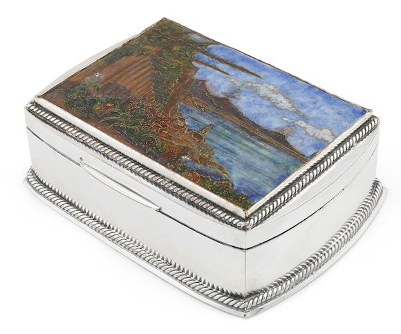 Bonhams : An Omar Ramsden silver plated and enameled box circa 1926