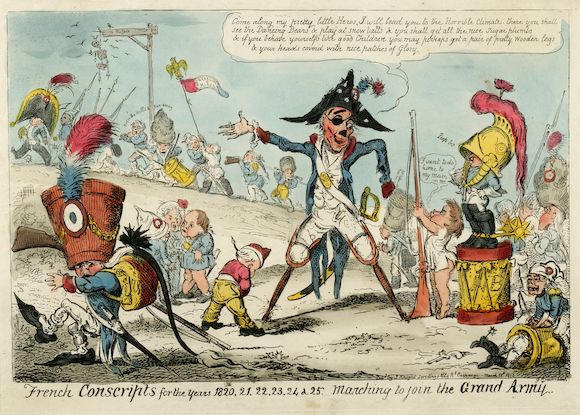 Bonhams : CARICATURE. 1. CRUIKSHANK, GEORGE. French Conscripts for the ...