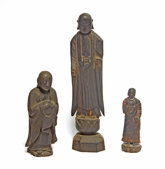 Bonhams Two Japanese Carved Wood Buddhist Figures
