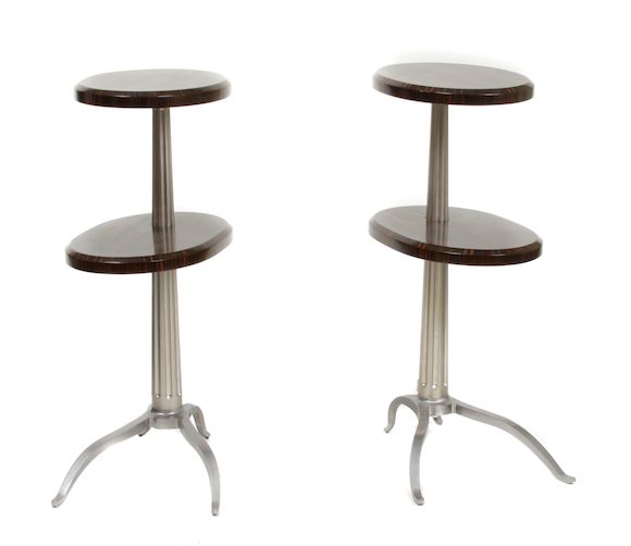 Bonhams : A pair of Contemporary macassar and steel side tables
