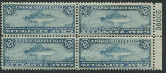 Bonhams : 65c-2.60 Graf Zeppelin (C13-15) blocks of four with plate ...