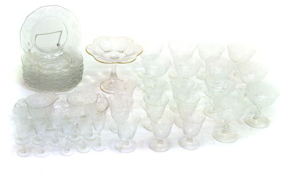 Bonhams : A suite of Fostoria glass stemware in the Meadow Rose pattern ...