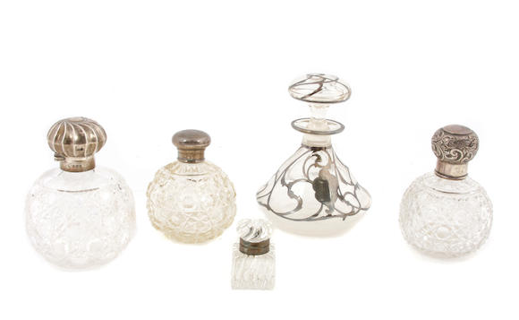 Bonhams A Group Of Nine Silver And Metal Mounted Glass Scent Bottles