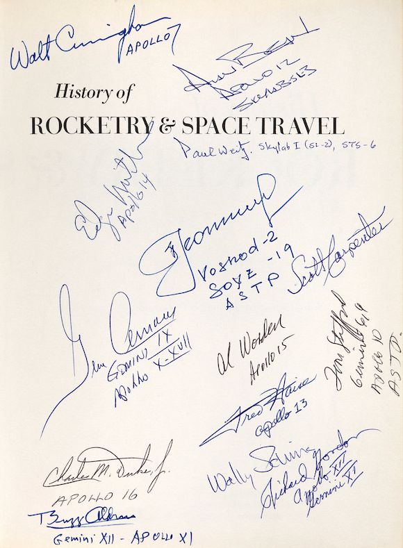 Bonhams : SIGNED BY 13 ASTRONAUTS AND ONE COSMONAUT. VON BRAUN, WERNHER ...