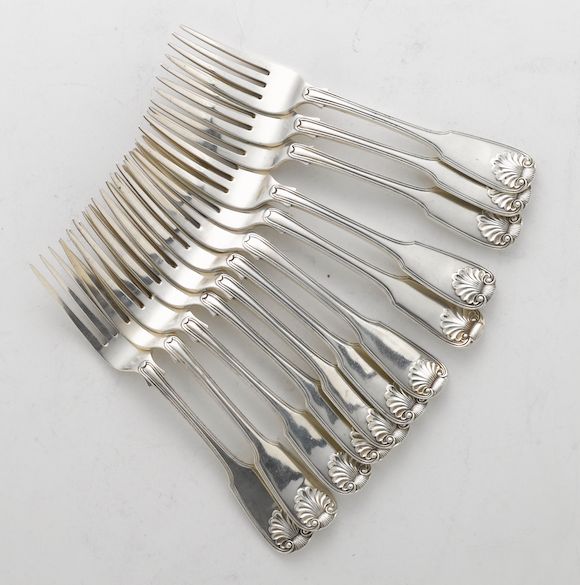 Bonhams : A George IV silver assembled set of twelve table forks ...