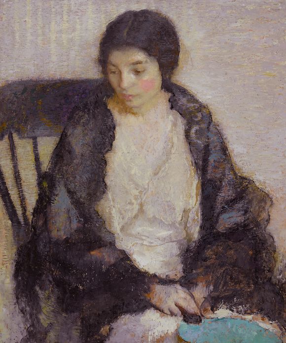 Bonhams : Lilian Westcott Hale (American, 1881-1963) Lady with a blue ...