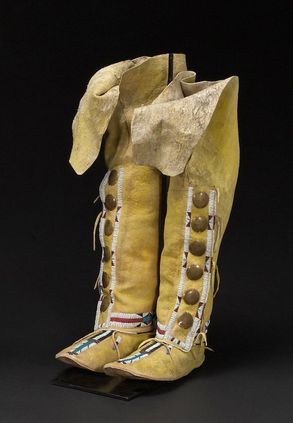 Bonhams : A pair of Southern Cheyenne beaded hightop moccasins
