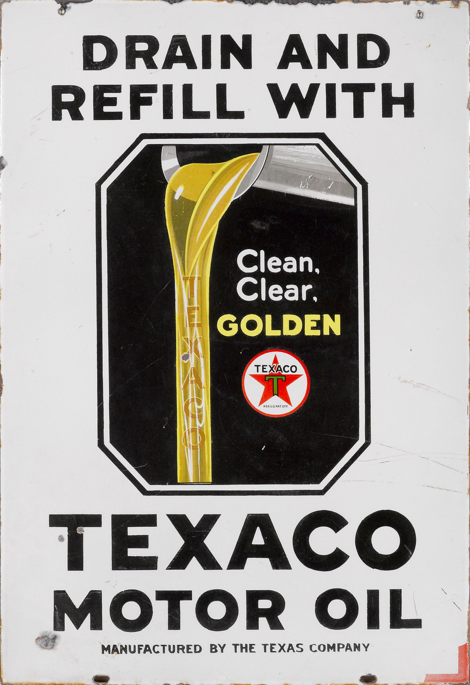 Bonhams Cars : A rare, double-sided, Texaco Drain & Fill motor oil sign, c.40s,